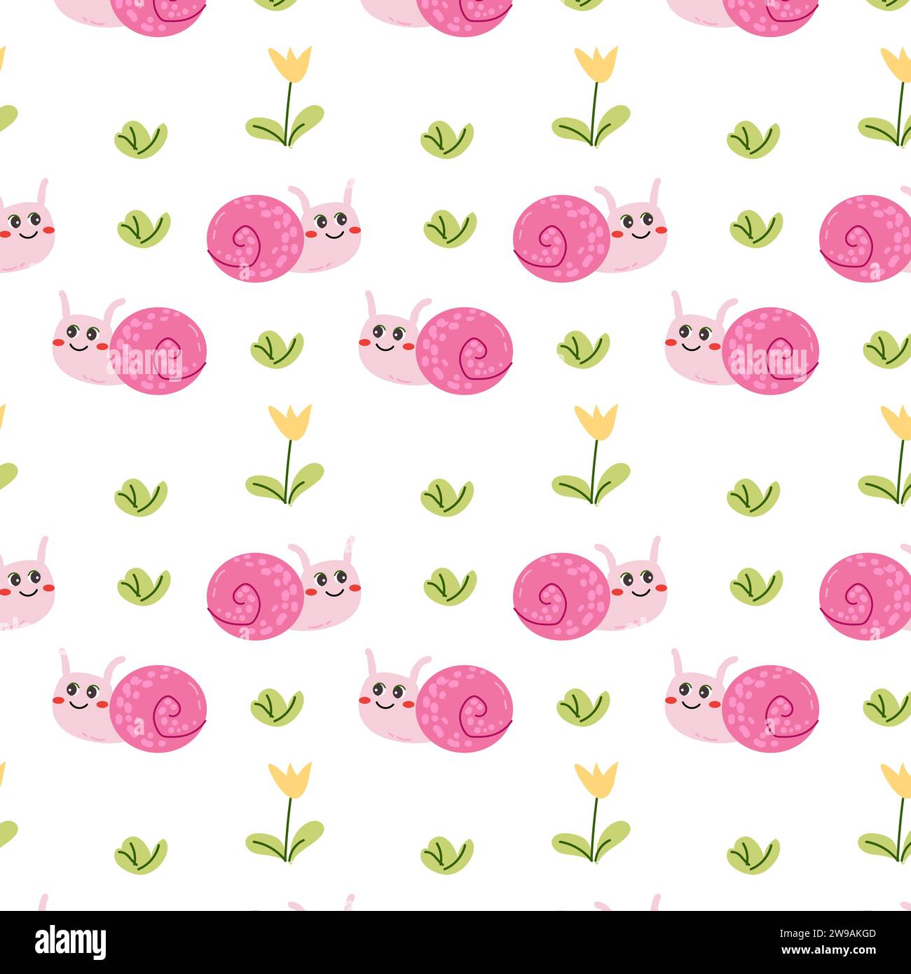 Seamless pattern with cute animals insects - snail. Cartoon cute ...