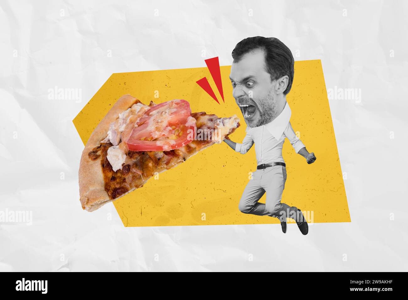 Collage sketch poster of crazy hungry man eating crusty baked fresh ...