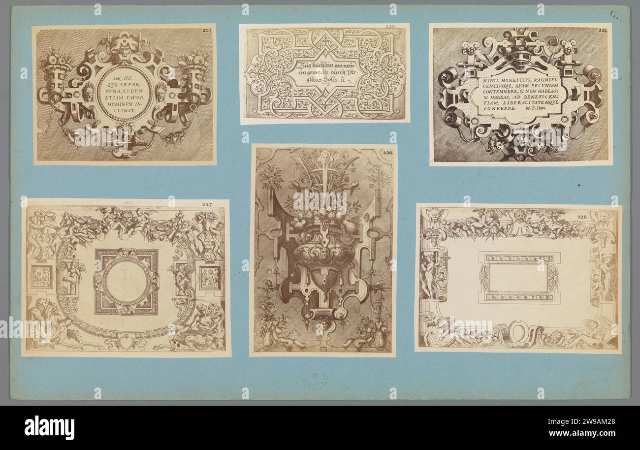 Six photo productions of ornament prints with cartouches, c. 1875 - c ...