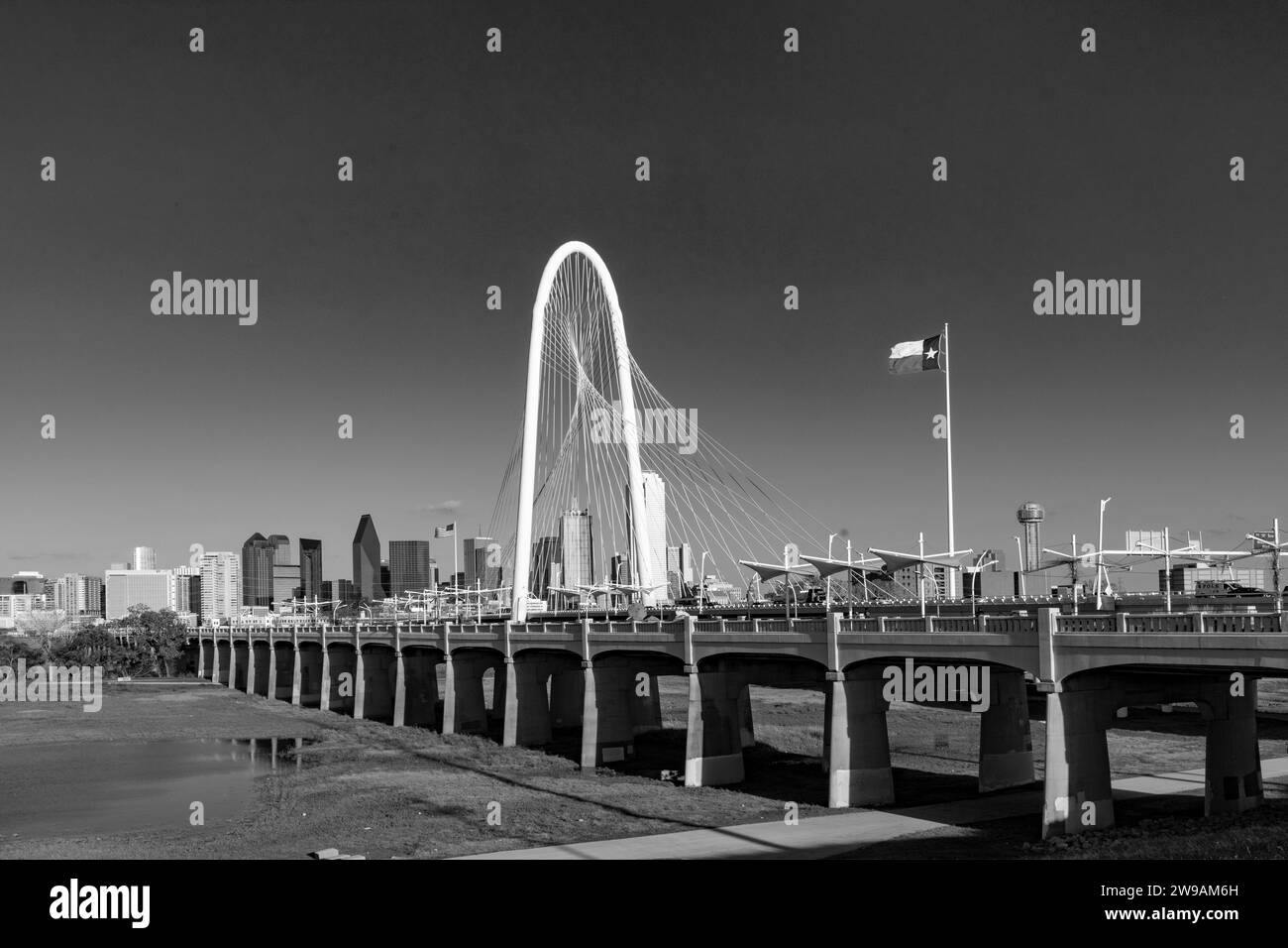 scenic skyline Panorama of Downtown Dallas seen from Trinity River with ...