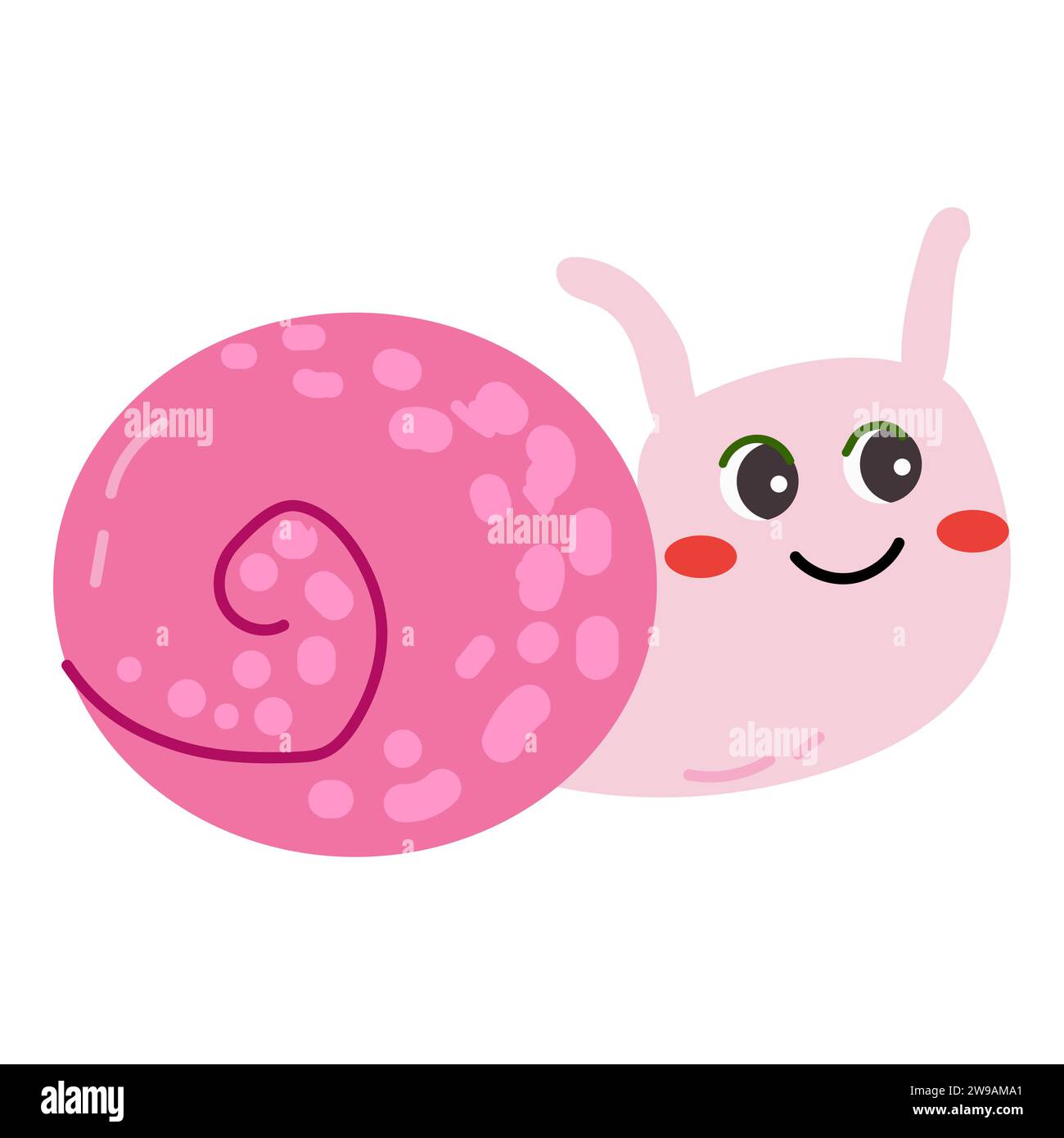 Cute cartoon snail - baby animal character in pink color. Vector ...