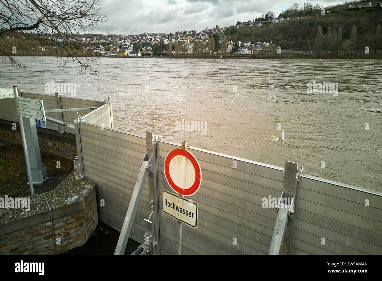 Koblenz, Germany. 24th Dec, 2023. A flood protection wall protects the ...