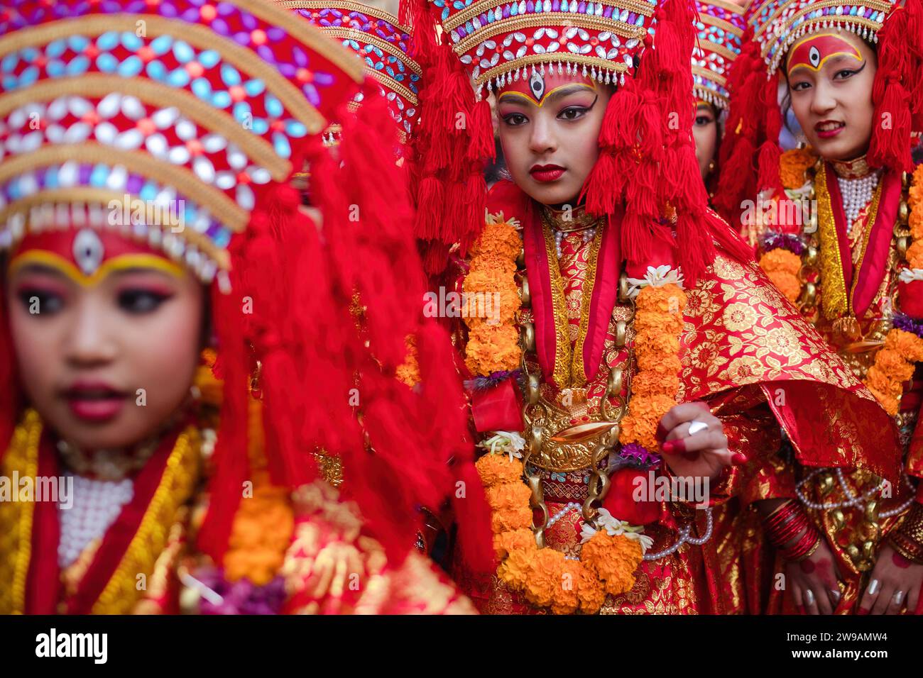 Kathmandu, Nepal. 26th Dec, 2023. Girls from the Newar community ...