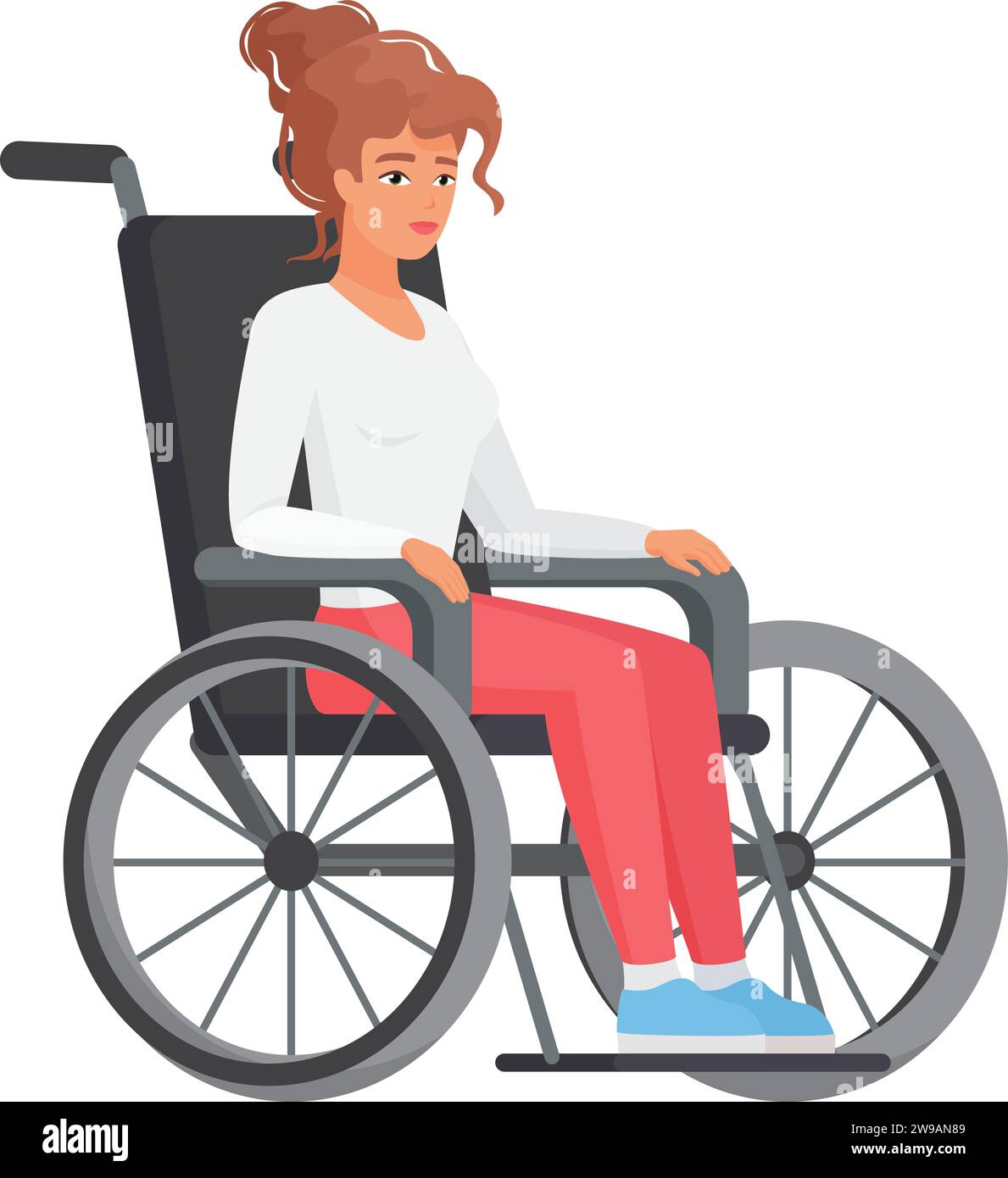Young woman in a wheelchair. Smiling woman with disability cartoon ...