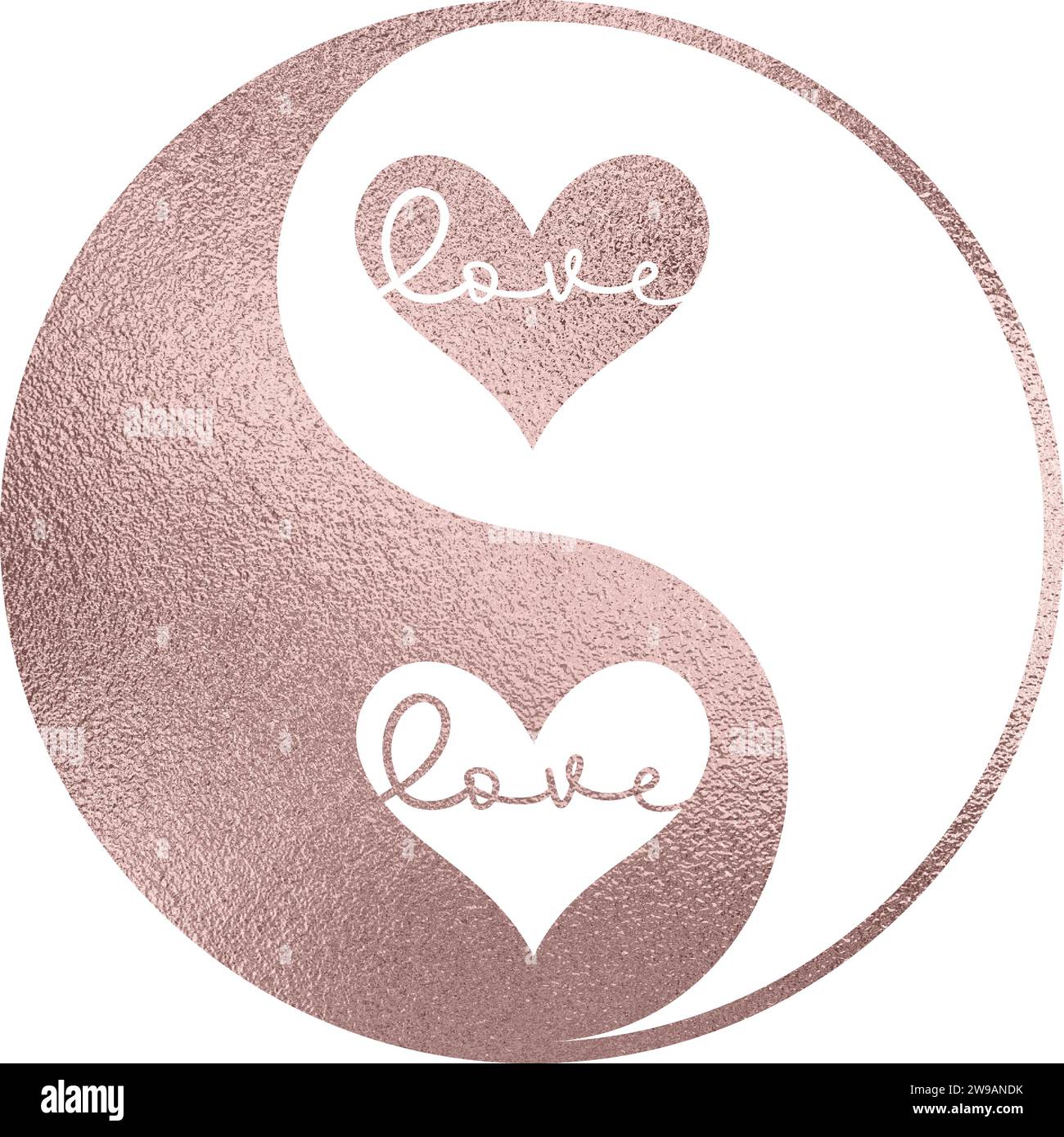 yin yang with heart in rose gold with transparent background Stock ...