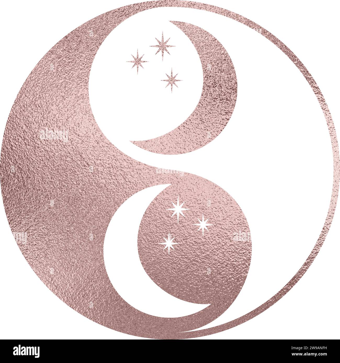yin yang with moon and stars in rose gold with transparent background ...