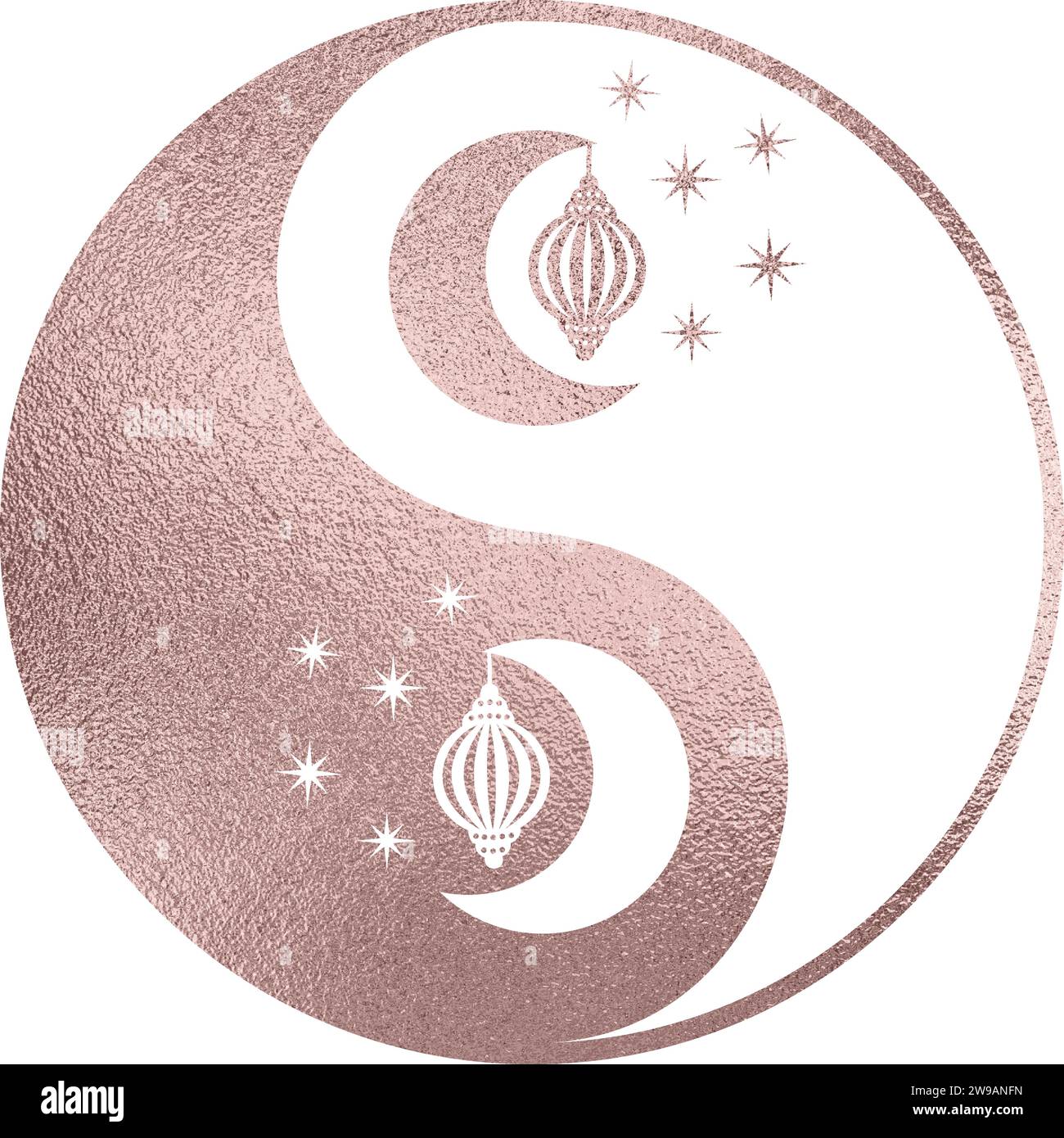 yin yang with moon and stars in rose gold with transparent background ...