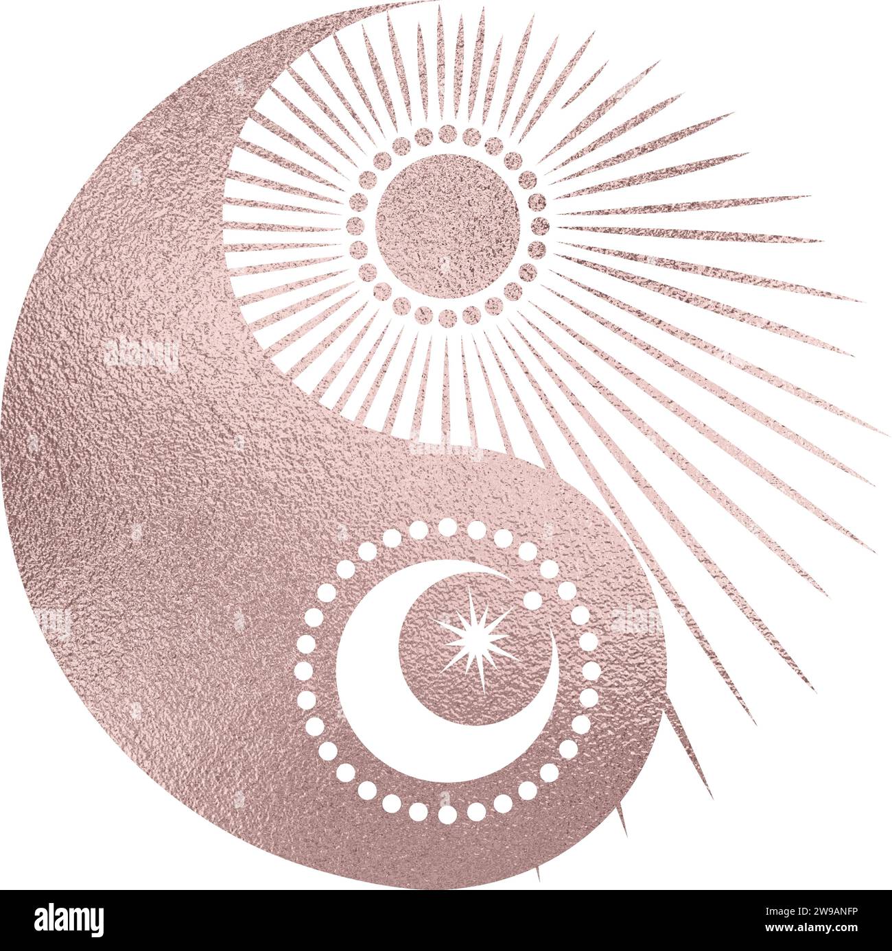 yin yang with sun and moon in rose gold with transparent background ...