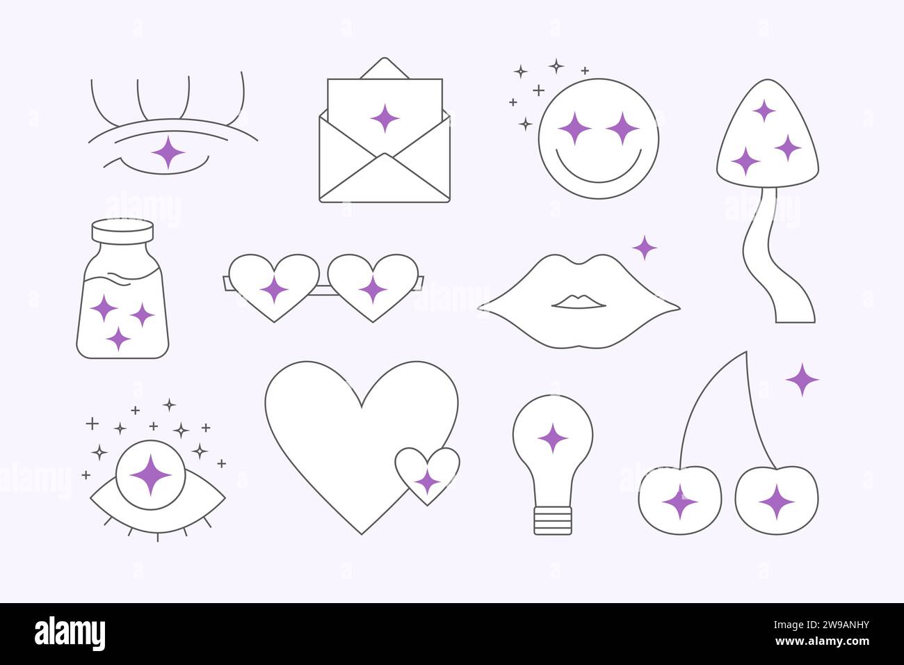 Abstract line retro elements set. Groovy illustrations in 70s and 80s ...