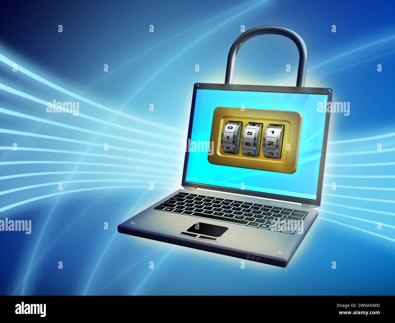 Integrated security system for a laptop pc. Digital illustration Stock ...