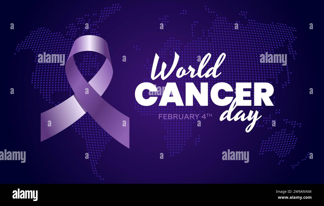 World cancer awareness day horizontal banner design concept. Purple ...