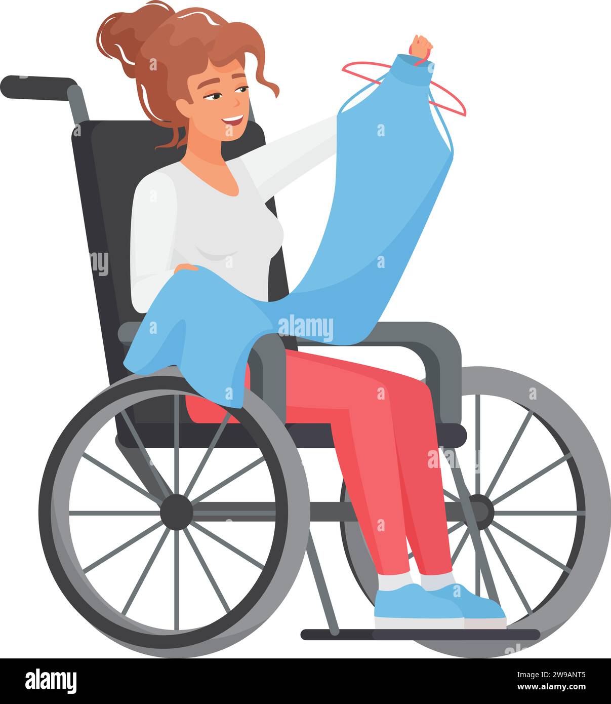 Woman in wheelchair choose a dress. Lady with limited mobility choose ...