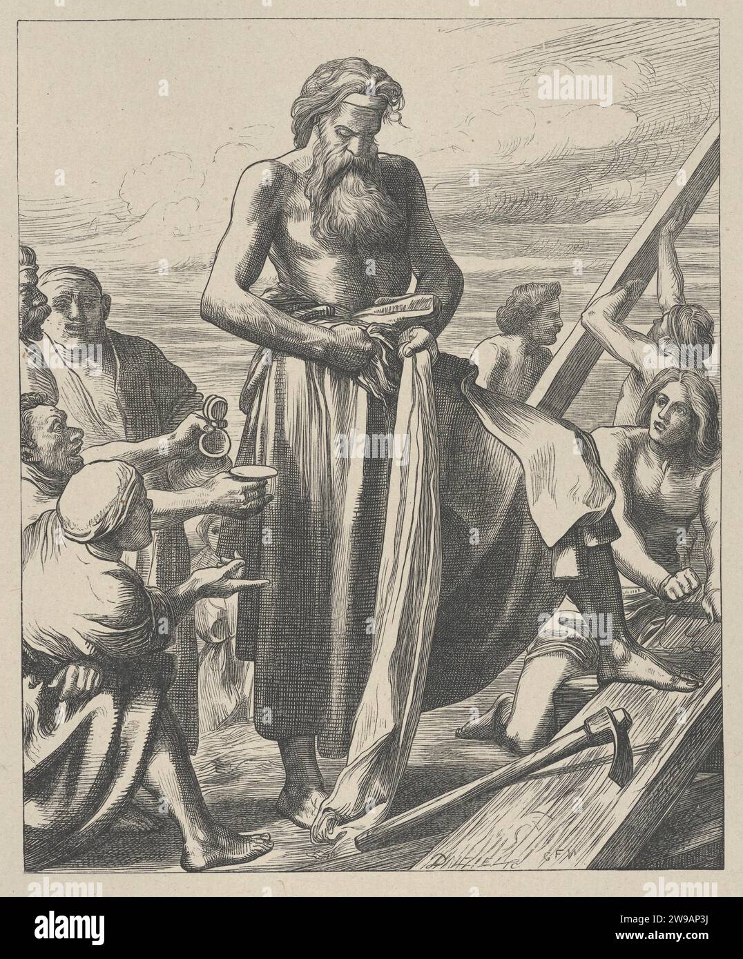 Noah Building the Ark, from "Dalziels' Bible Gallery" 1926 by Camden ...
