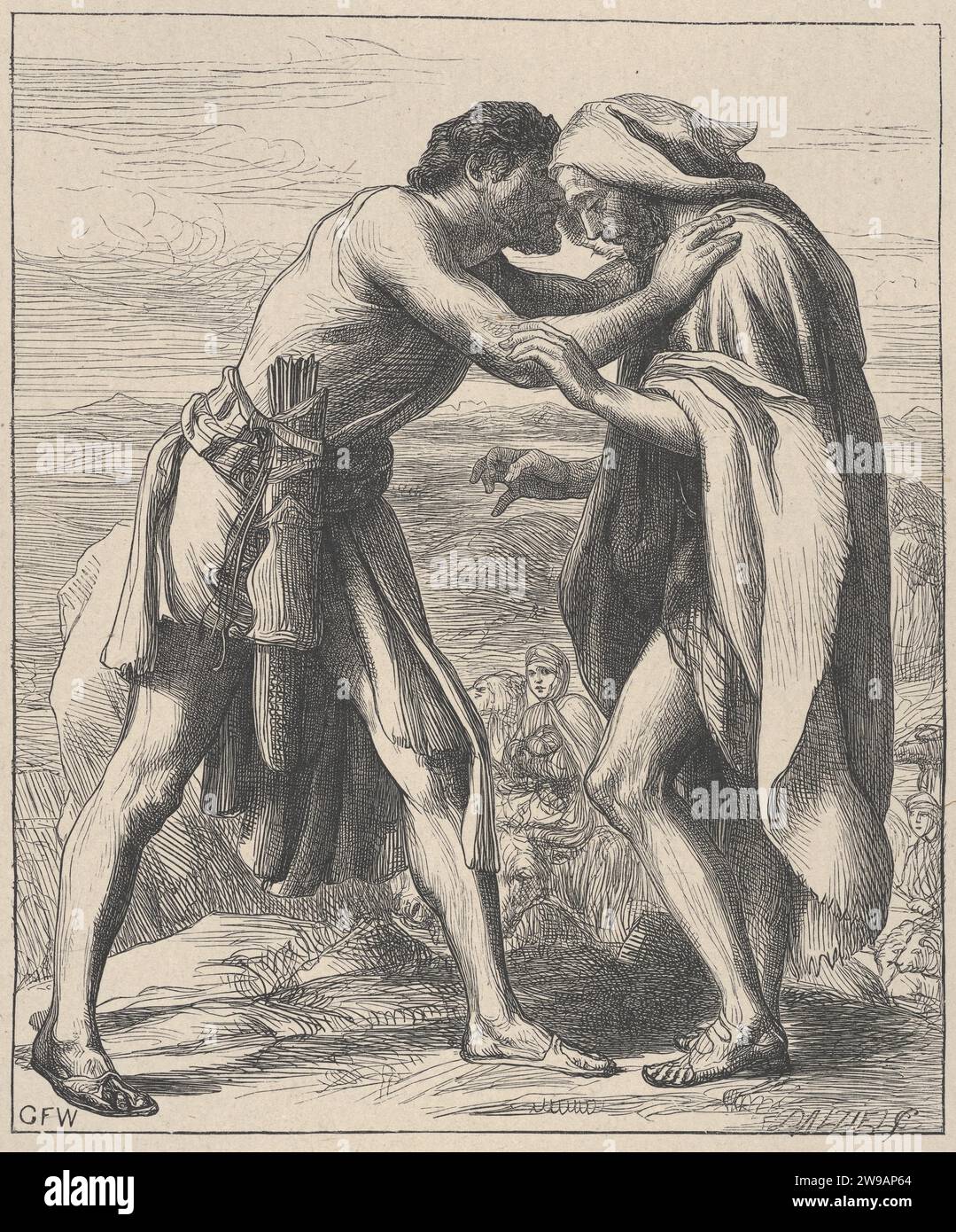 Esau Meeting Jacob, from "Dalziels' Bible Gallery" 1926 by Camden Press ...