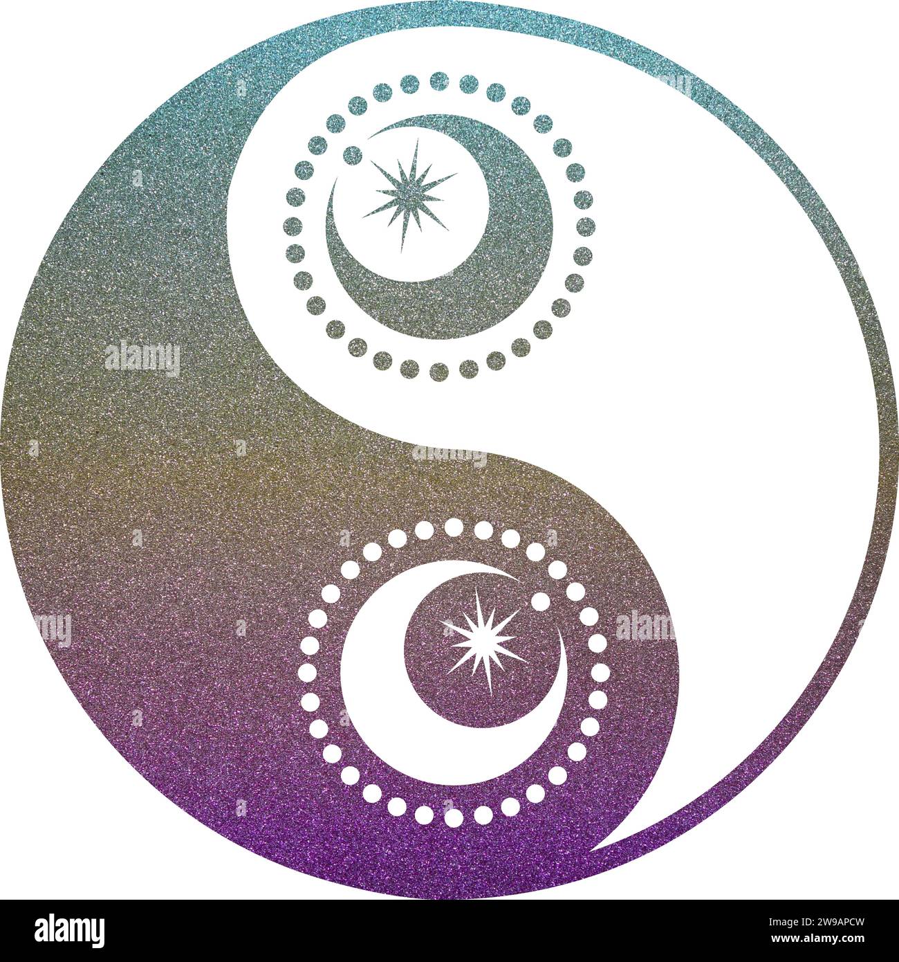 yin yang with moon and stars in glittering gradient with transparent ...
