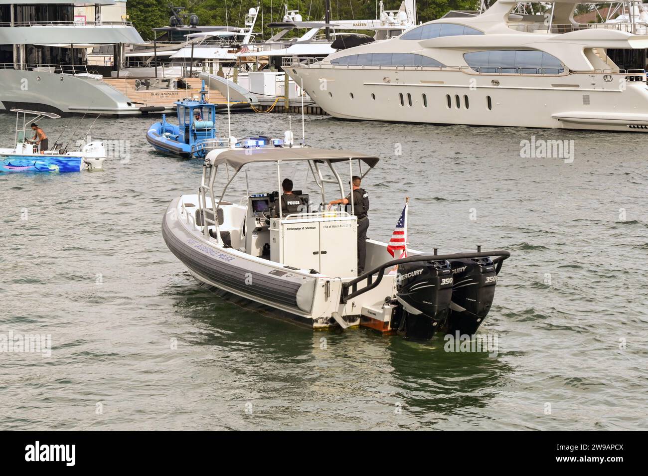 Fort Lauderdale, Florida, USA - 2 December 2023: Police patrol boat in ...