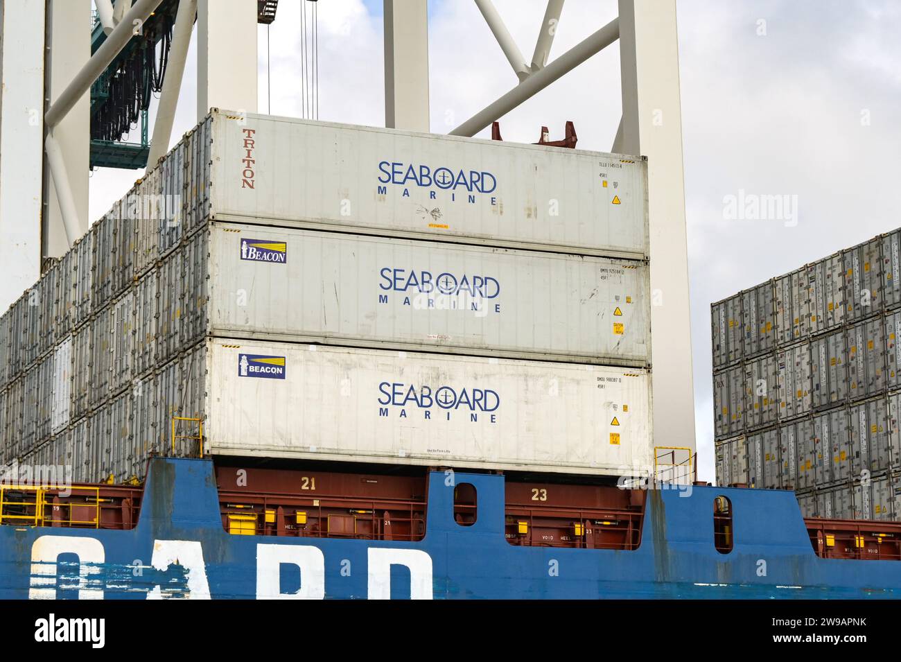 Miami, Florida, USA - 1 December 2023: Shipping containeres on a ...