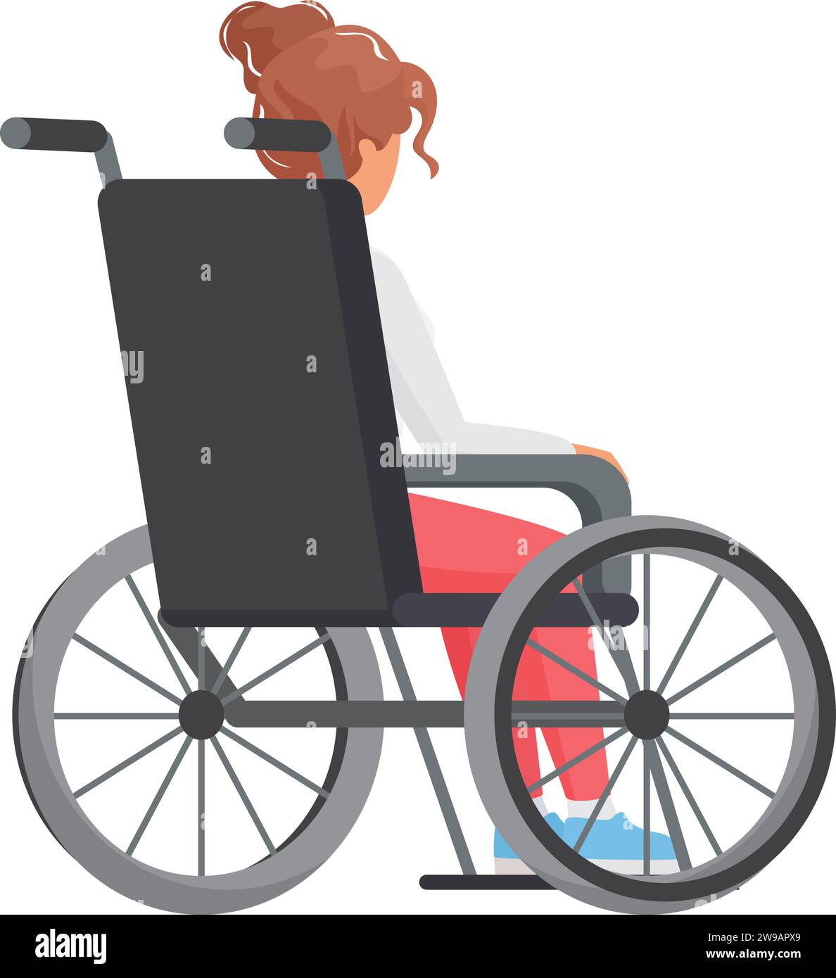 Back view of young woman in a wheelchair. Woman with limited mobility ...