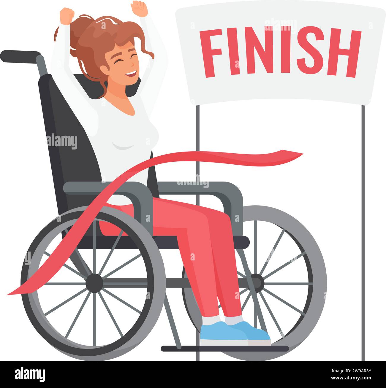 Woman in wheelchair at marathon. Wheelchair runner winner cartoon ...
