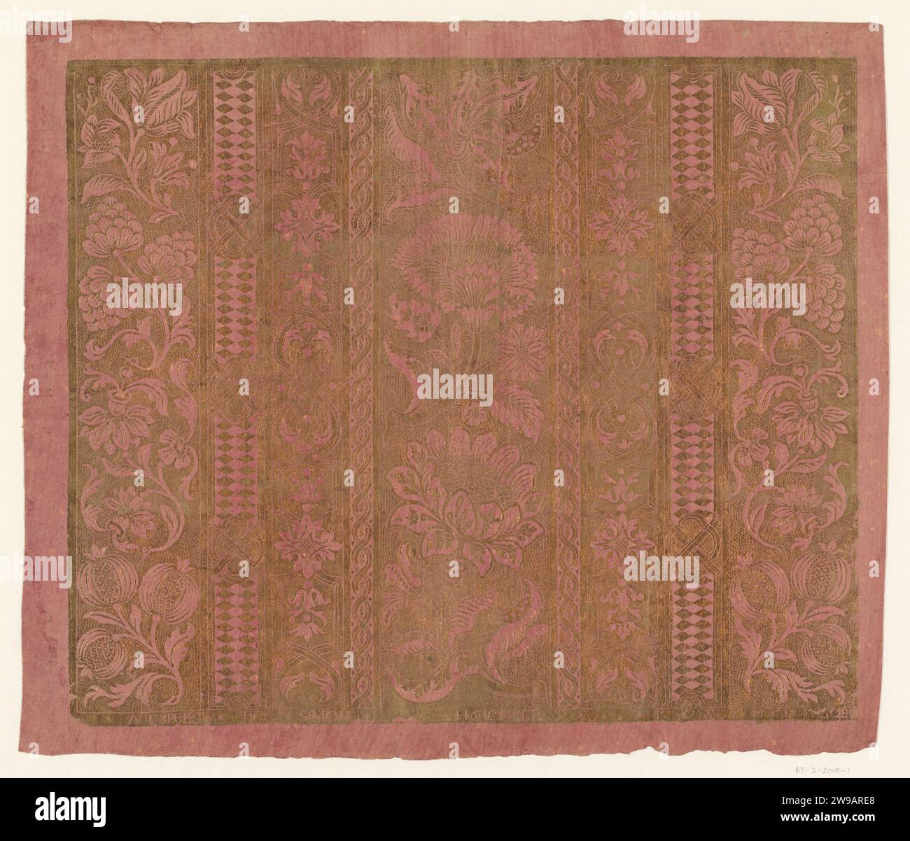 Leaf with three tires with flowers, 1740 - 1750 brocade paper Leaf with ...