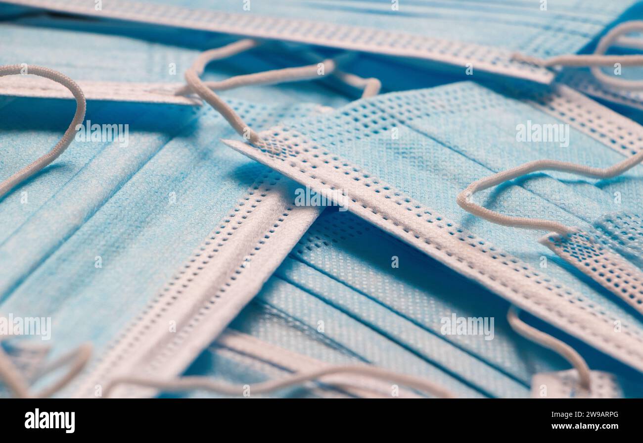 Medical surgical face masks background. Coronavirus pandemic concept ...