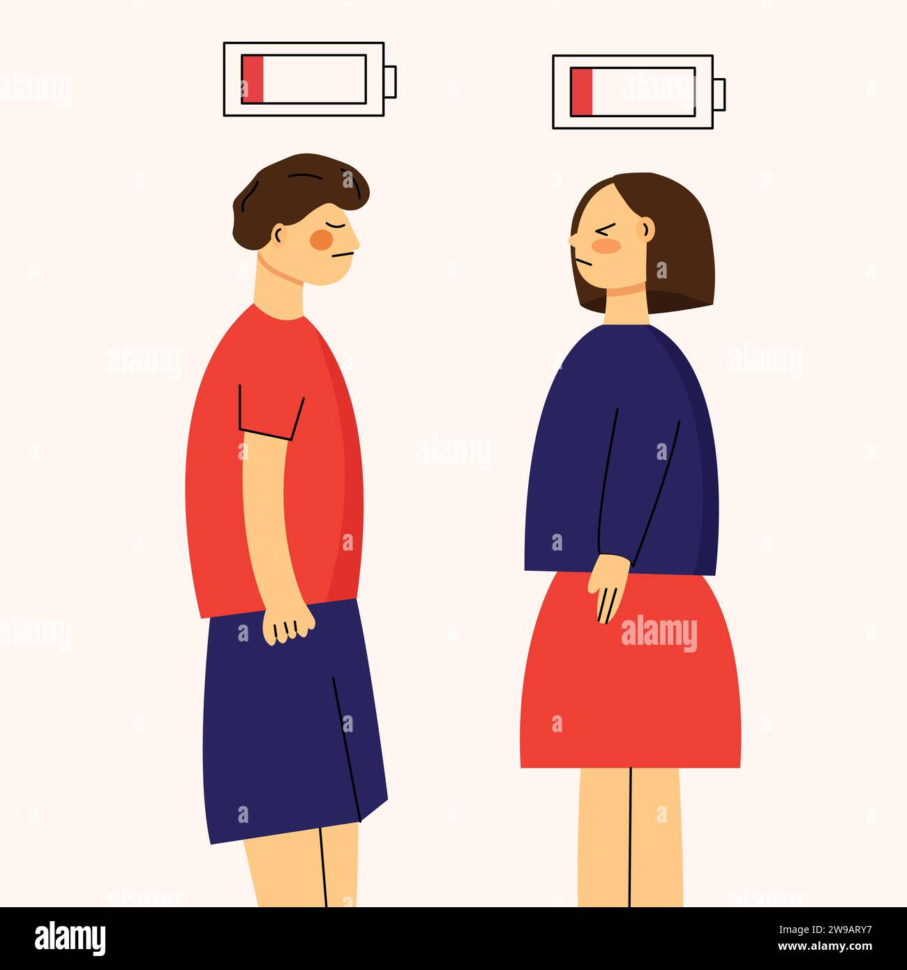 Illustration of social and emotional burnout. Man and woman tired and ...