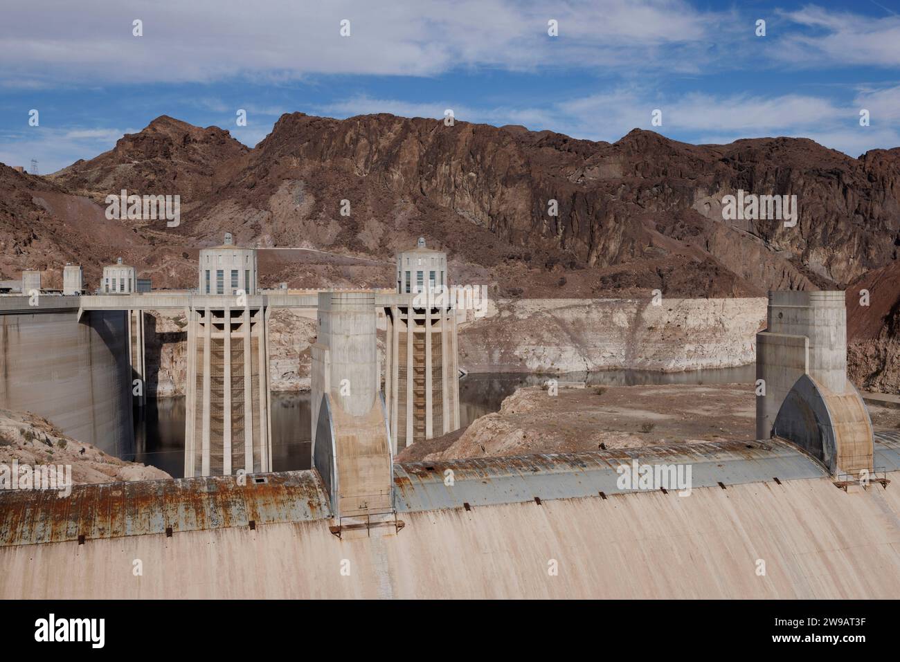 A general view of intake towers of Hoover Dam in Nevada, United States ...