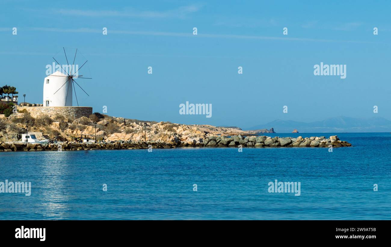 Windmill in island. The beautiful Greek island of Paros Stock Photo - Alamy