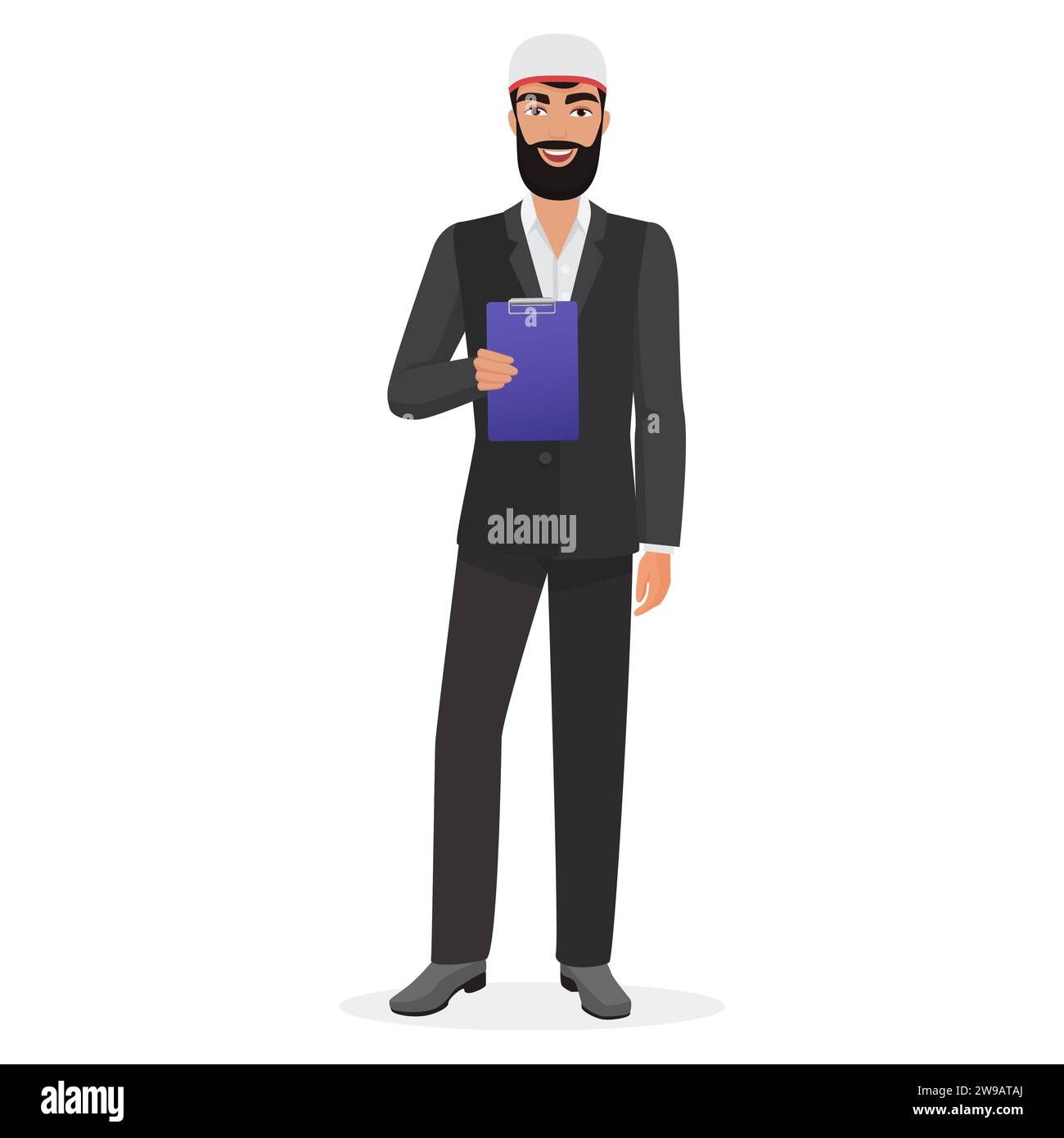 Arab businessman with clipboard. Standing muslim man in classic suit ...