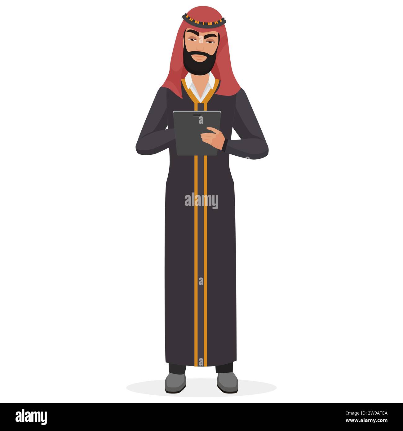 Arab Man Using Tablet Gadget Muslim Businessman With Ipad Cartoon