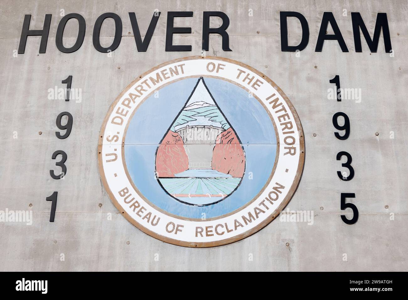The US Department of the Interior sign at Hoover Dam visitor center ...