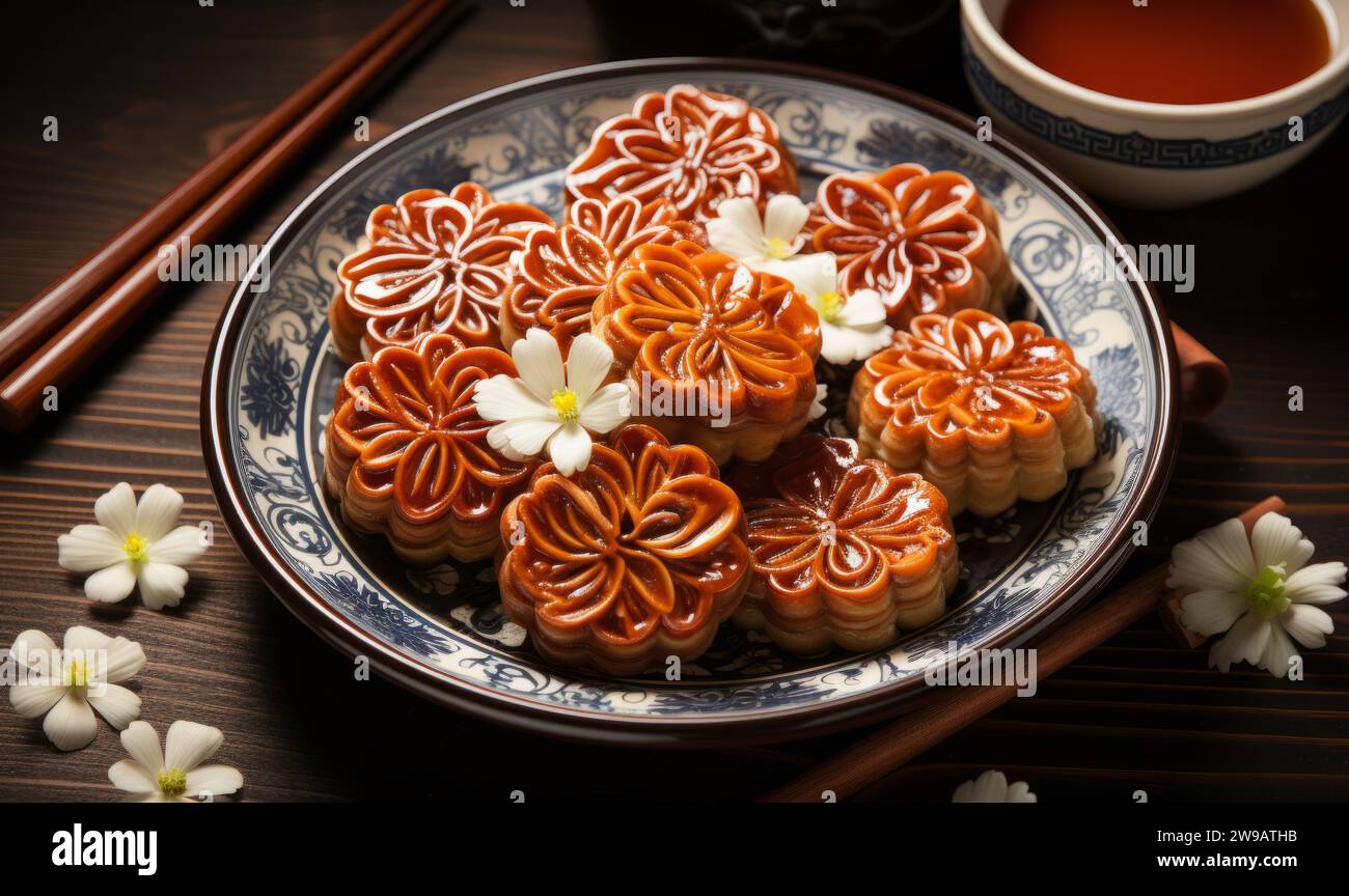 Traditional Chinese moon cake. Mid-Autumn festival celebration ...