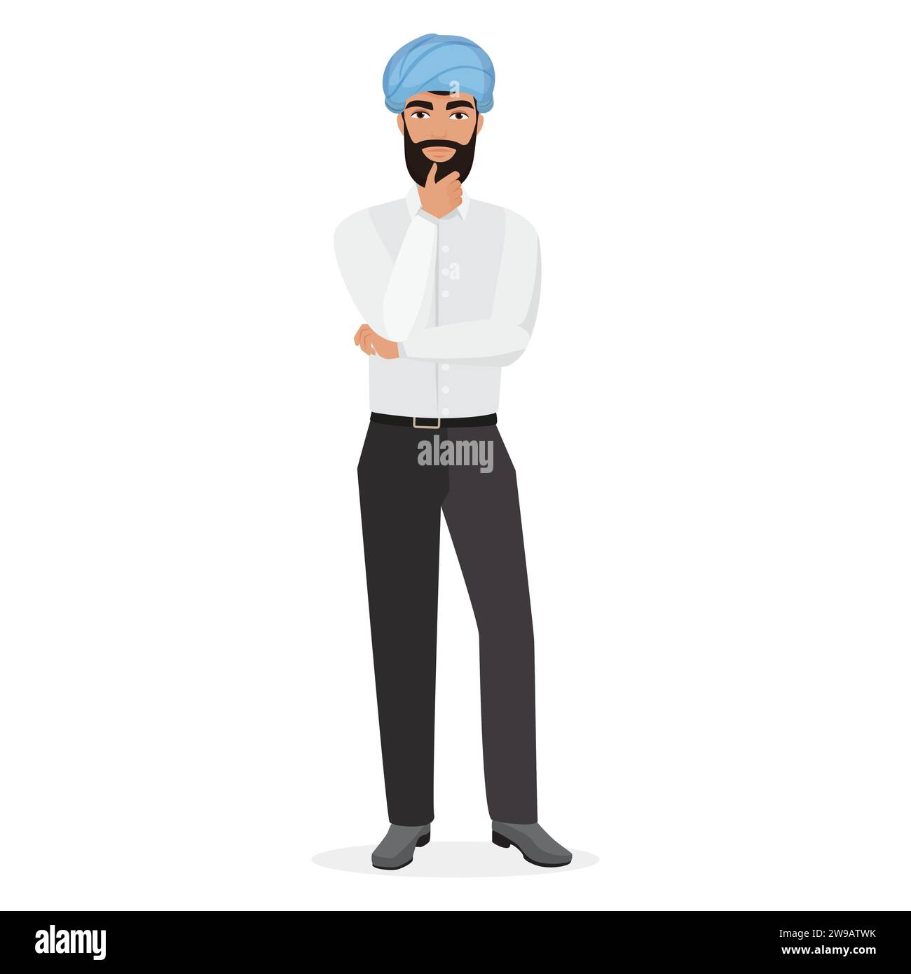 Arab man in thinking position. Confused muslim businessman cartoon ...