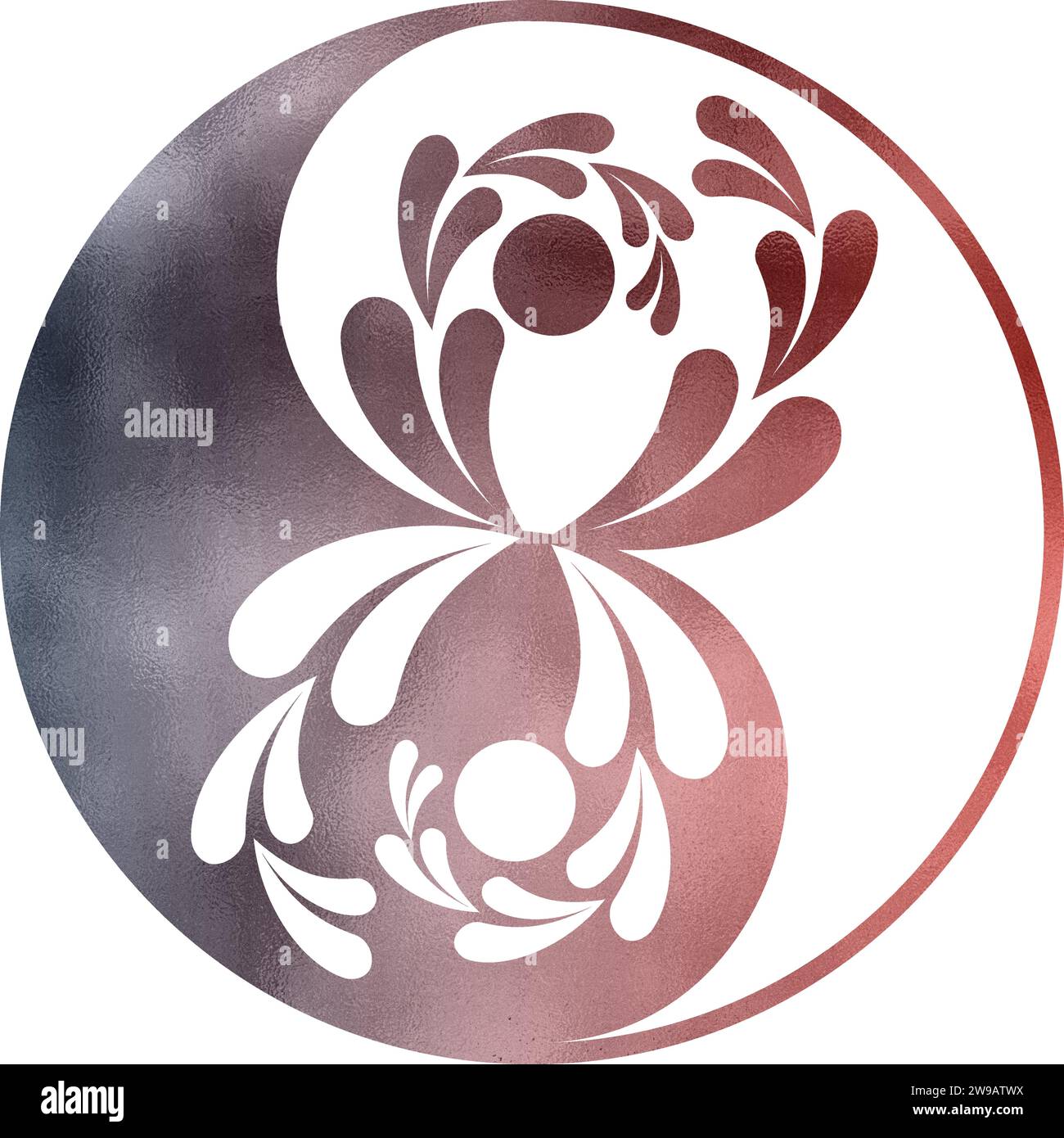 yin yang with plant in rose grau foil texture with transparent ...