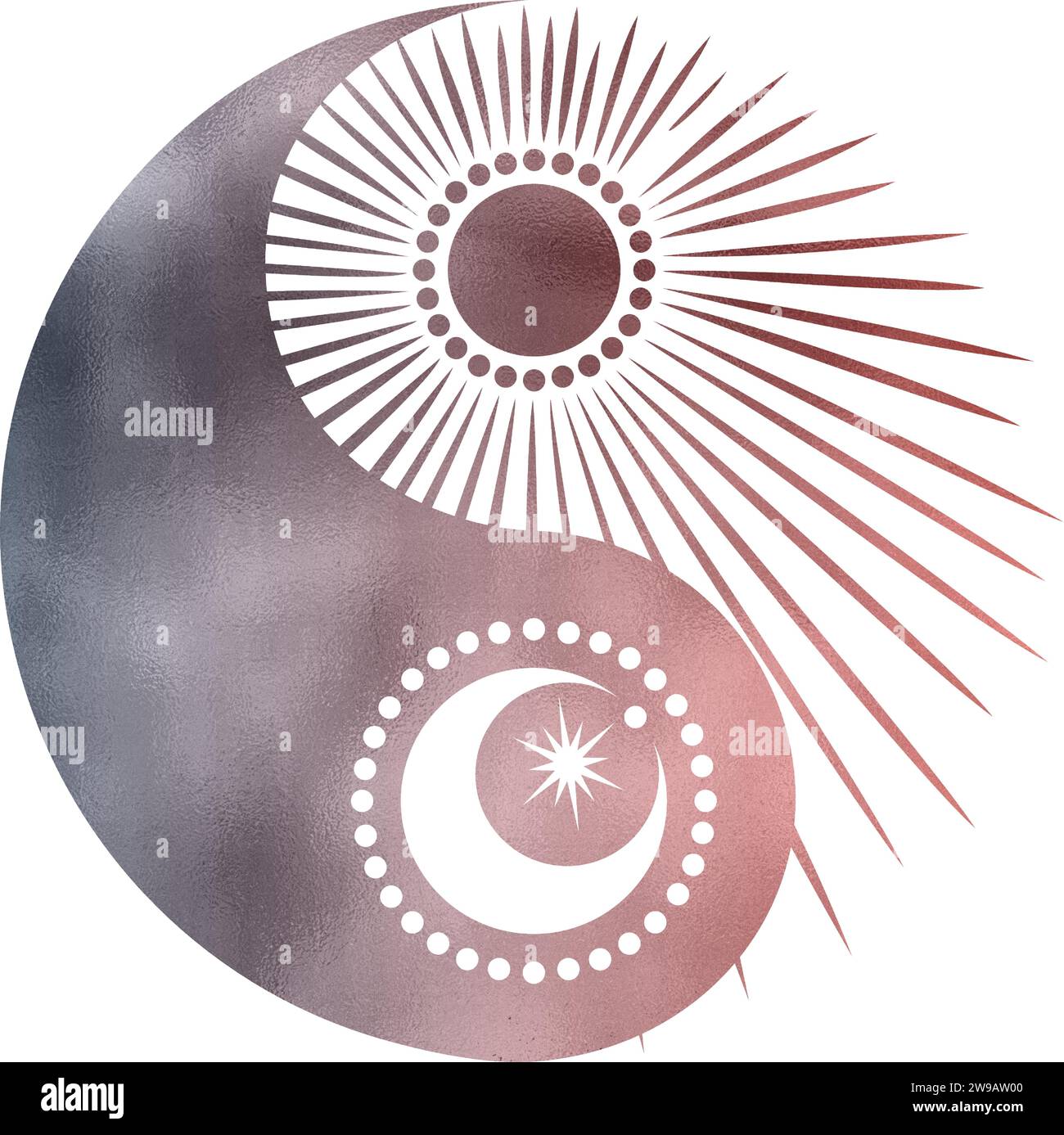 yin yang with sun and moon in rose grau foil texture with transparent ...