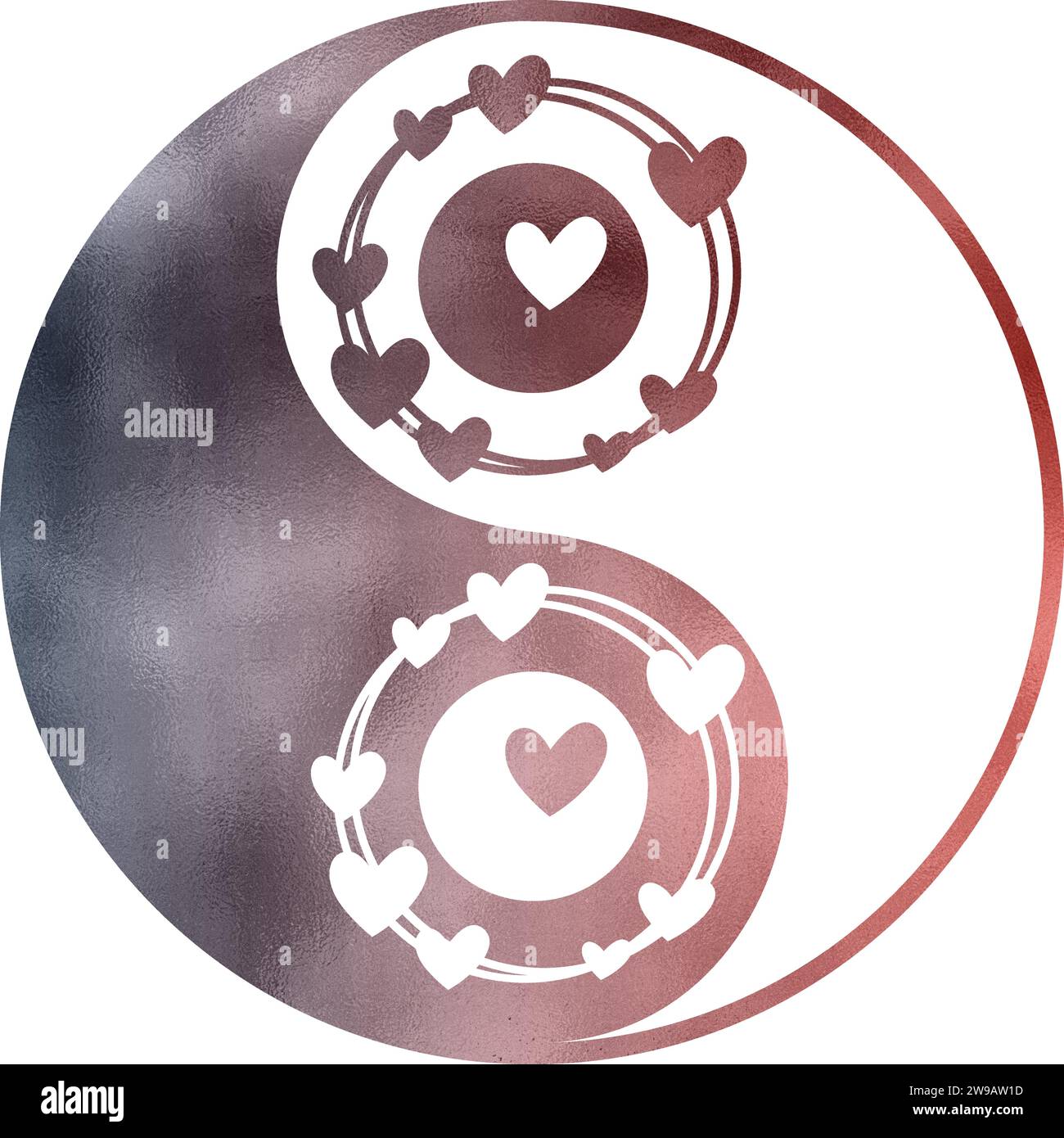 yin yang with heart in rose grau foil texture with transparent ...