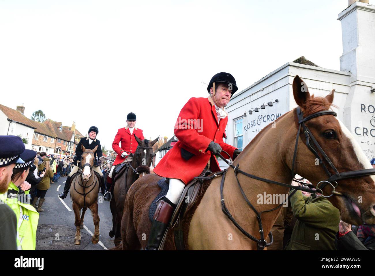 26th December 2023. Elham, East Kent, UK. Elham hunt in the villiage ...