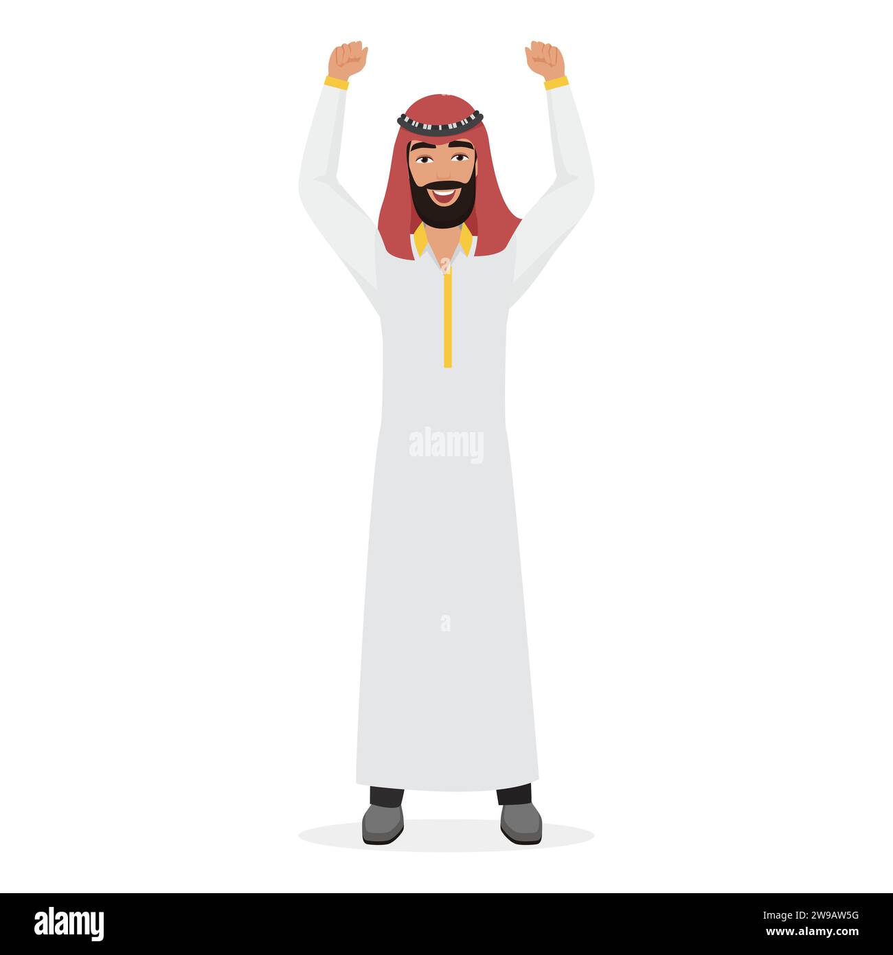 Happy arab man with hands up. Smiling excited muslim man cartoon vector ...