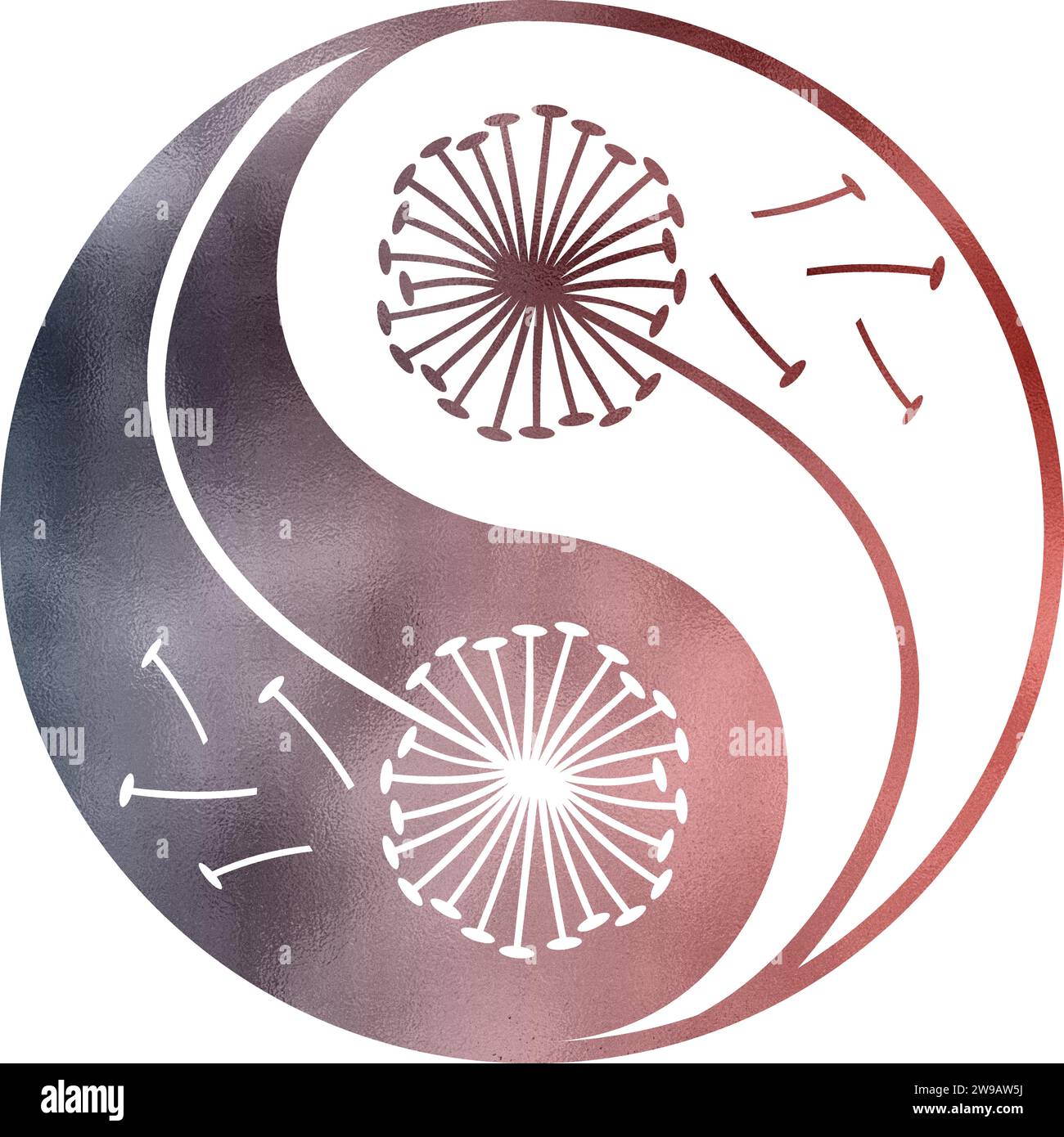 yin yang with dandelion in rose grau foil texture with transparent ...