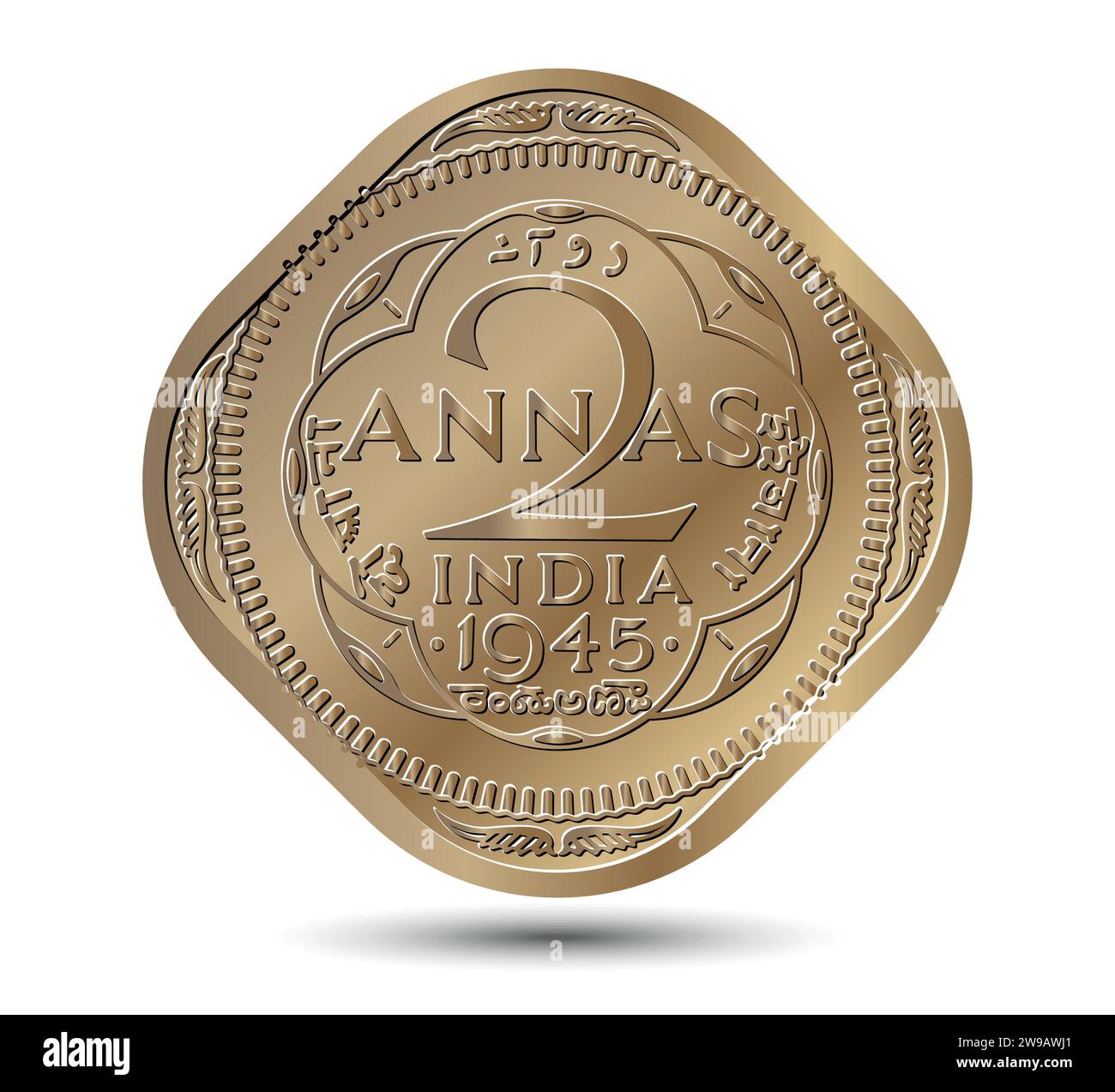 2 Rupees coin of India. Coin side isolated on white background. Vector ...
