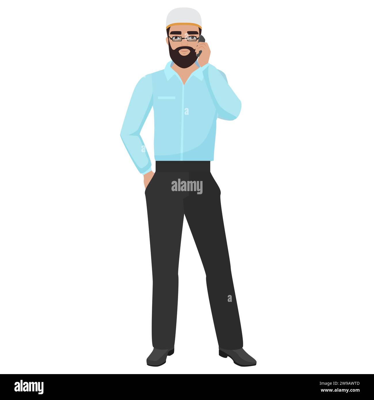 Muslim businessman talking on phone. Arab male office worker cartoon ...