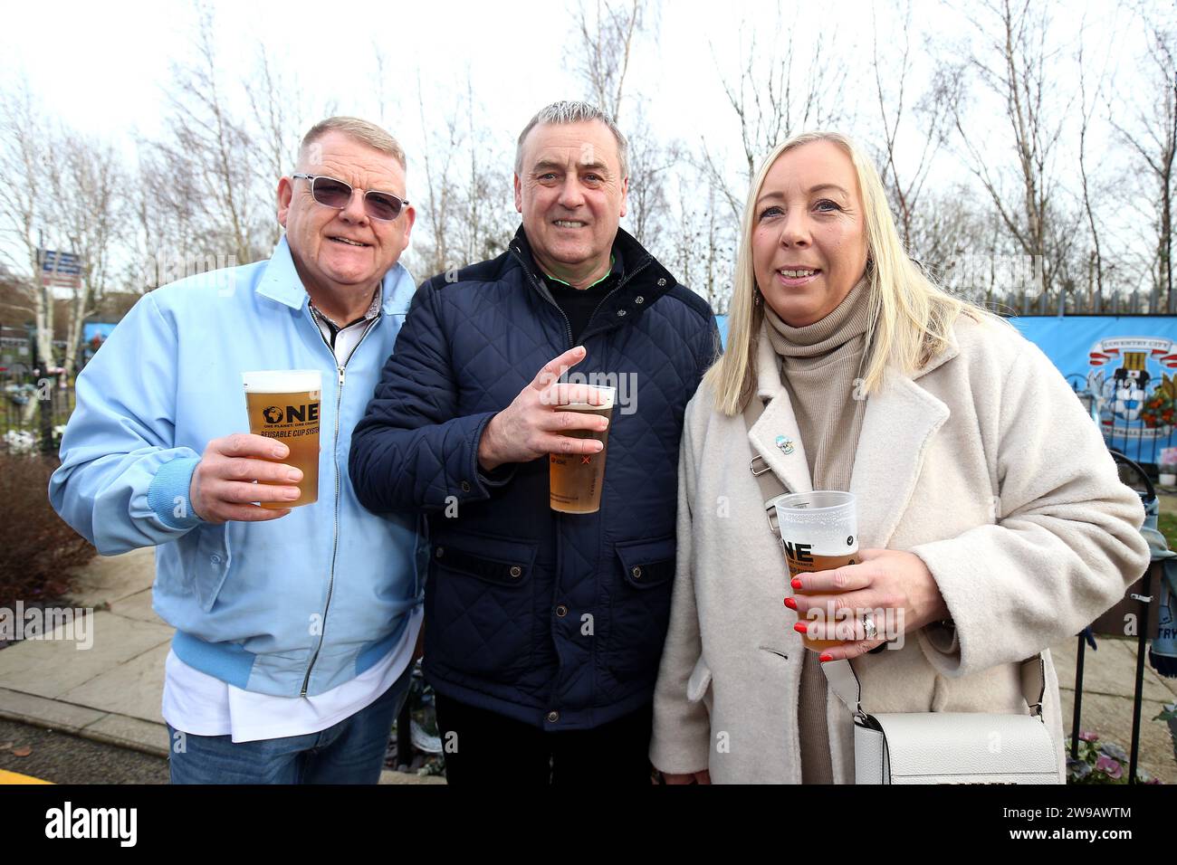 Coventry City fans pose for photographs outside the stadium before the ...