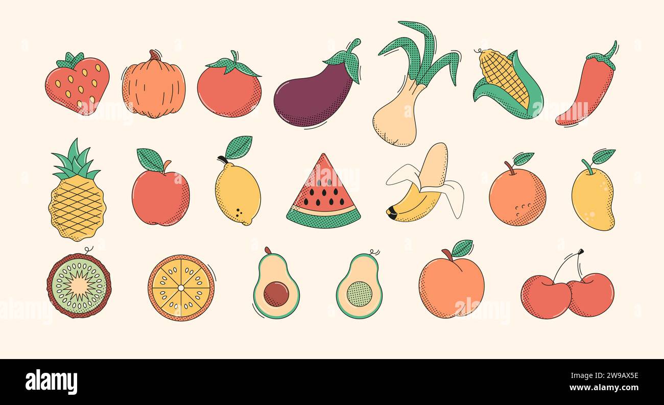 Funny vegetables characters in retro cartoon style vector illustration ...