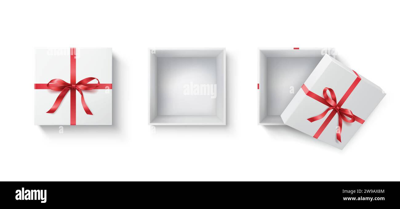Minimalist gift box with thin red ribbon realistic vector illustration ...