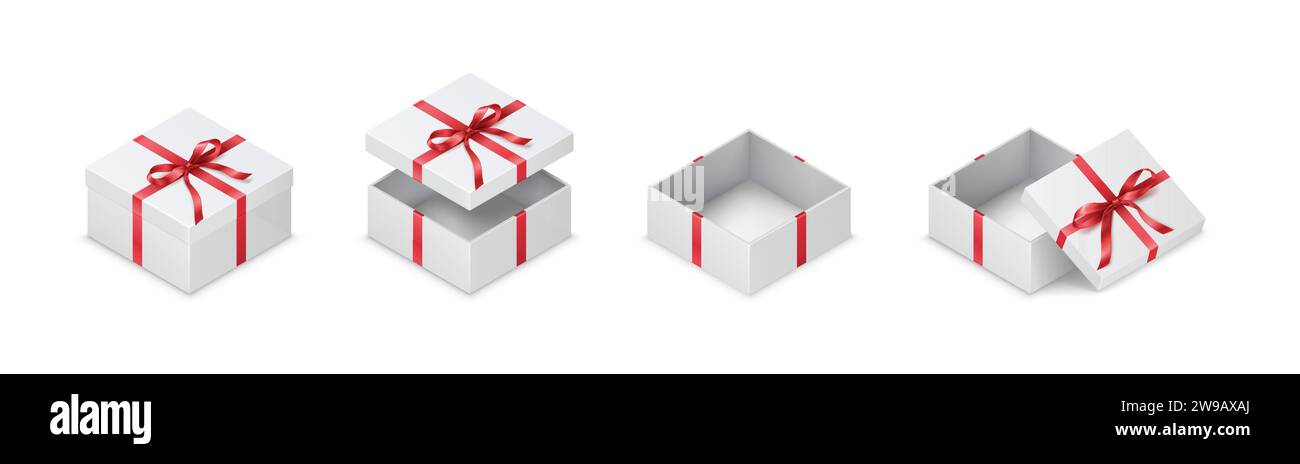 Carton square gift boxes with thin ribbons realistic vector ...