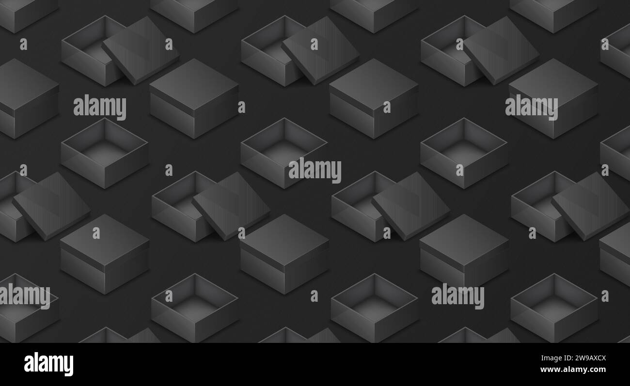 Packaging boxes isometric illustration pattern on black background ...