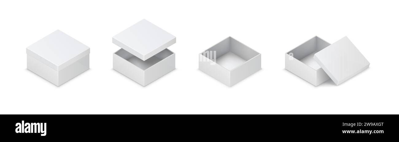 Paper boxes with lid variations realistic vector illustration set ...