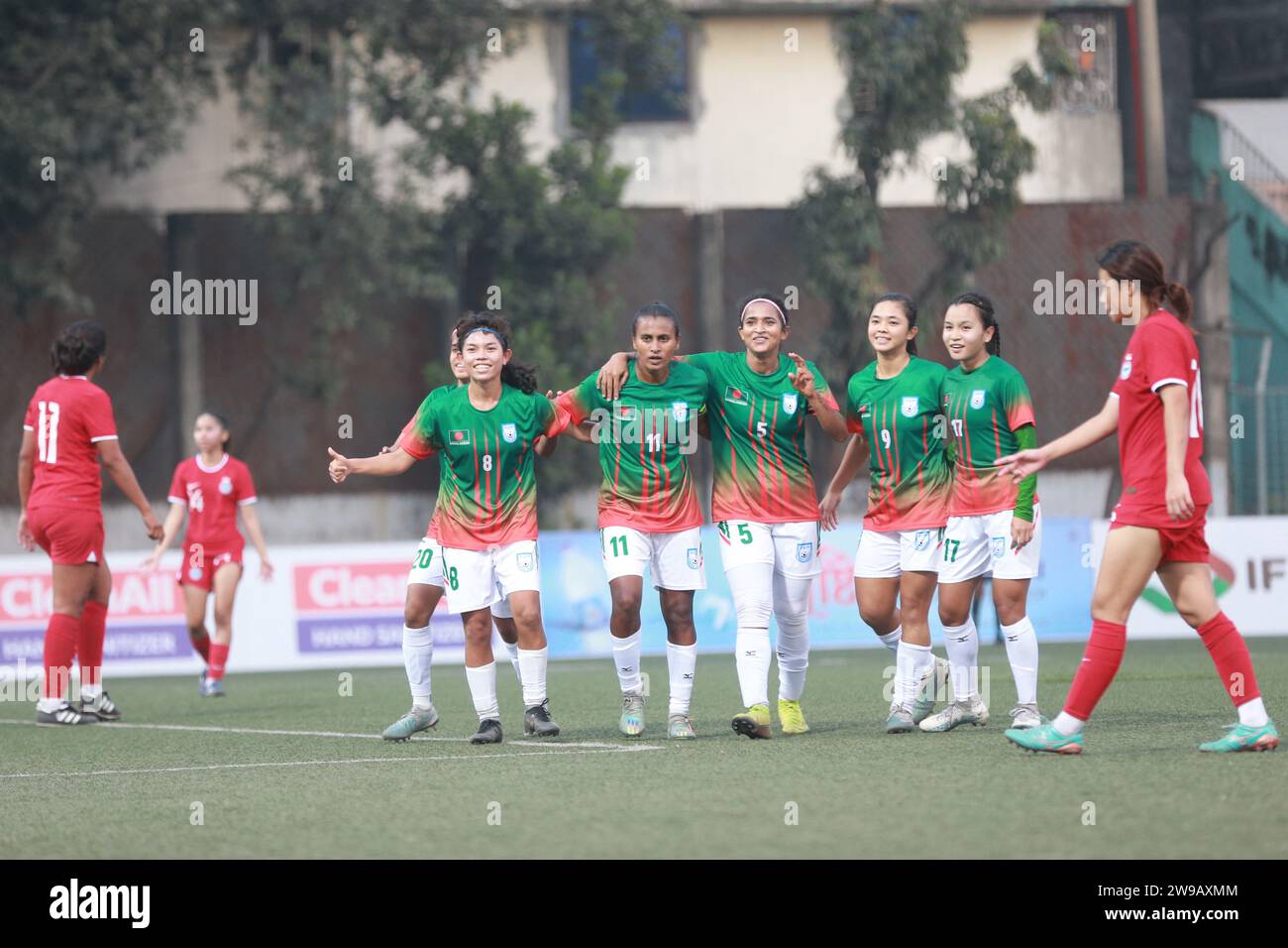 Bangladeshi footballers celebrate one of eight goals against Singapore ...