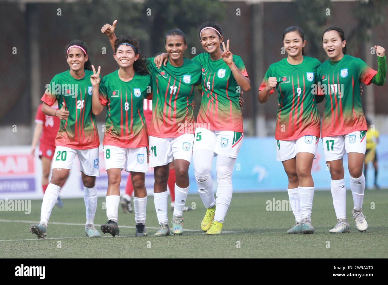 Bangladeshi footballers celebrate one of eight goals against Singapore ...
