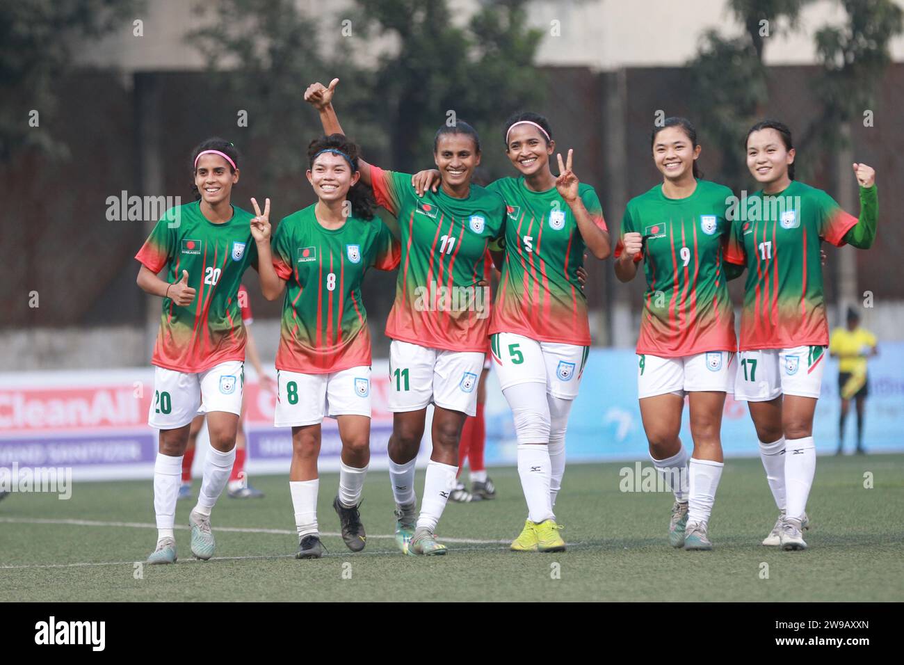 Bangladeshi footballers celebrate one of eight goals against Singapore ...